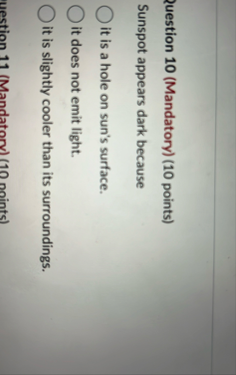 Solved 2uestion 10 (Mandatory) (10 ﻿points)Sunspot appears | Chegg.com