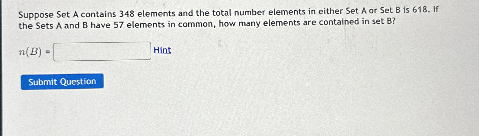 Solved Suppose Set A contains 348 ﻿elements and the total | Chegg.com