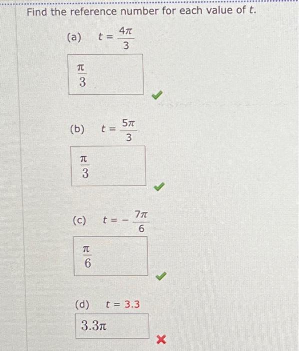 Solved Find the reference number for each value of t. (a) | Chegg.com