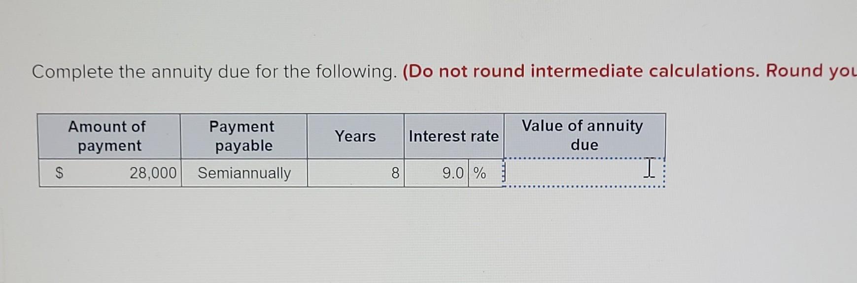 Solved Complete the annuity due for the following. (Do not | Chegg.com