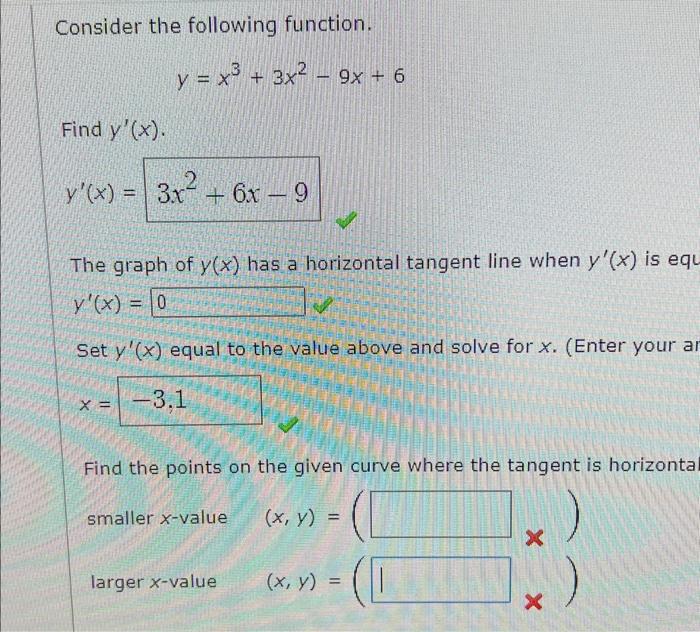 Solved Consider the following function. y=x3+3x2−9x+6 Find | Chegg.com