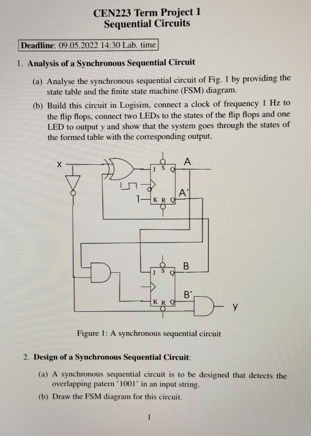 Solved CEN223 Term Project 1 Sequential Circuits Deadline: | Chegg.com