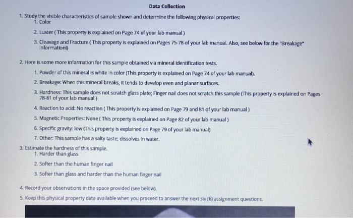 Solved Data Collection 1. Study the visible characteristics | Chegg.com