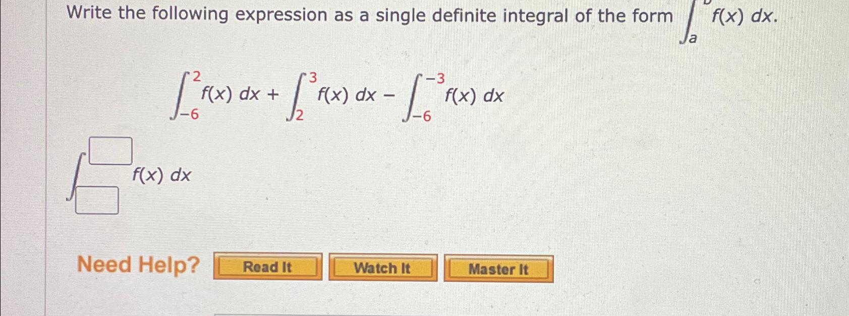Solved Write the following expression as a single definite | Chegg.com