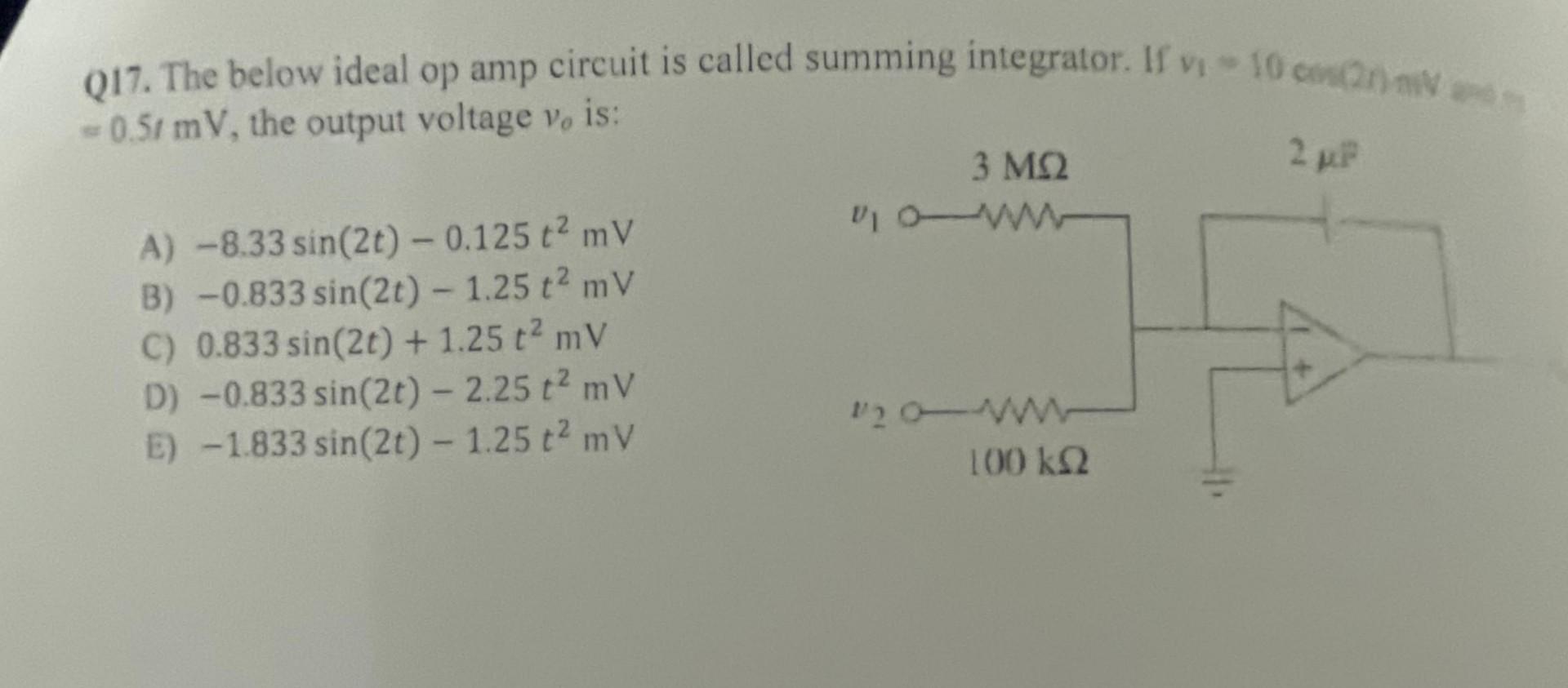 Solved Q17. The below ideal op amp circuit is called summing | Chegg.com