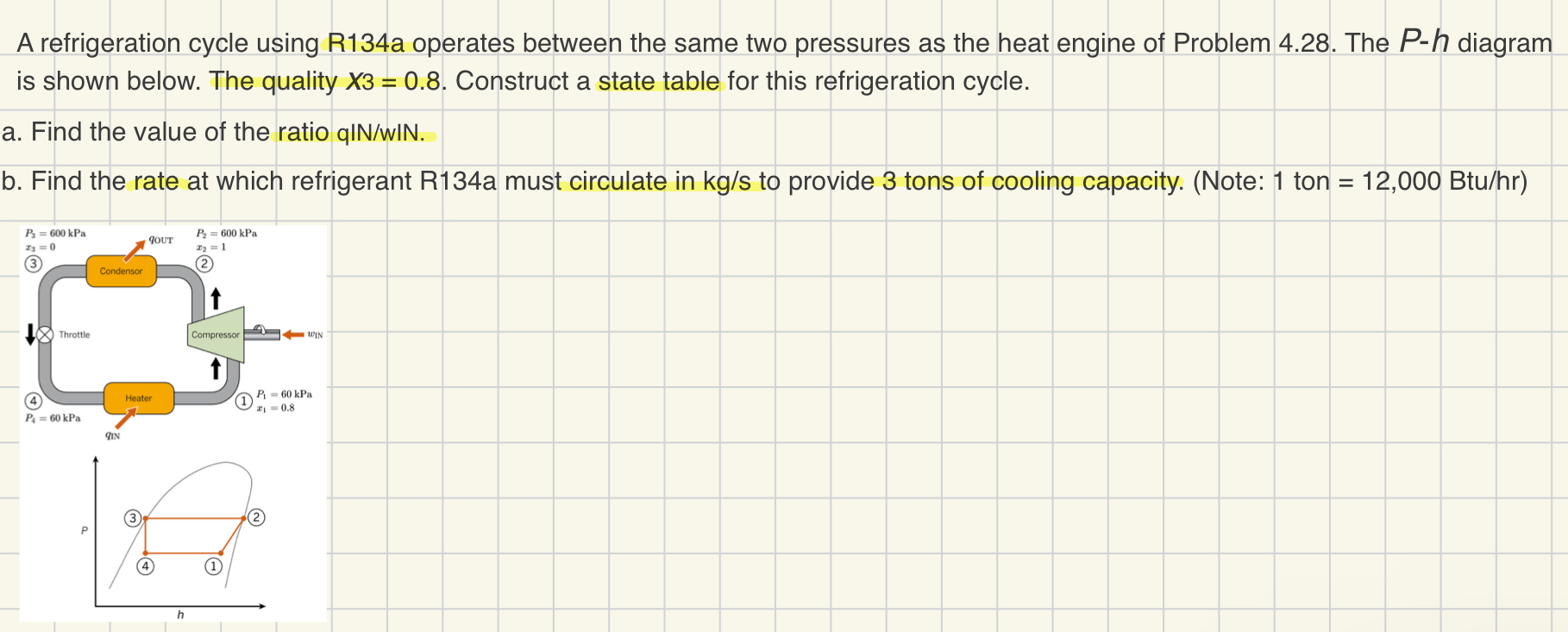 Solved A refrigeration cycle using R134a operates between | Chegg.com