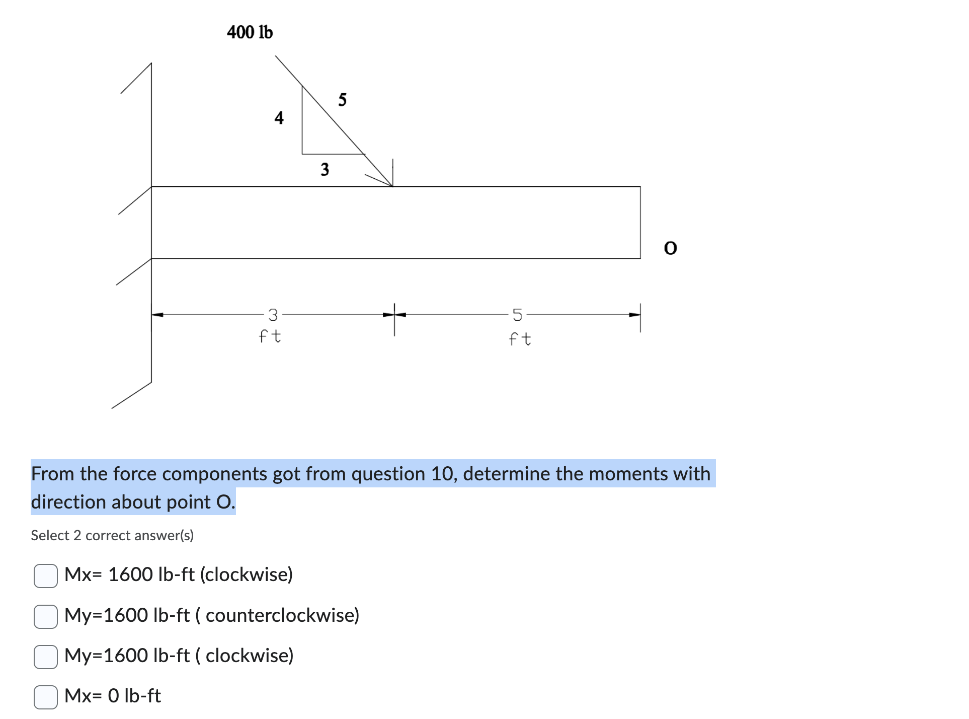 Solved 400 lbFrom the force components got from question 10, | Chegg.com