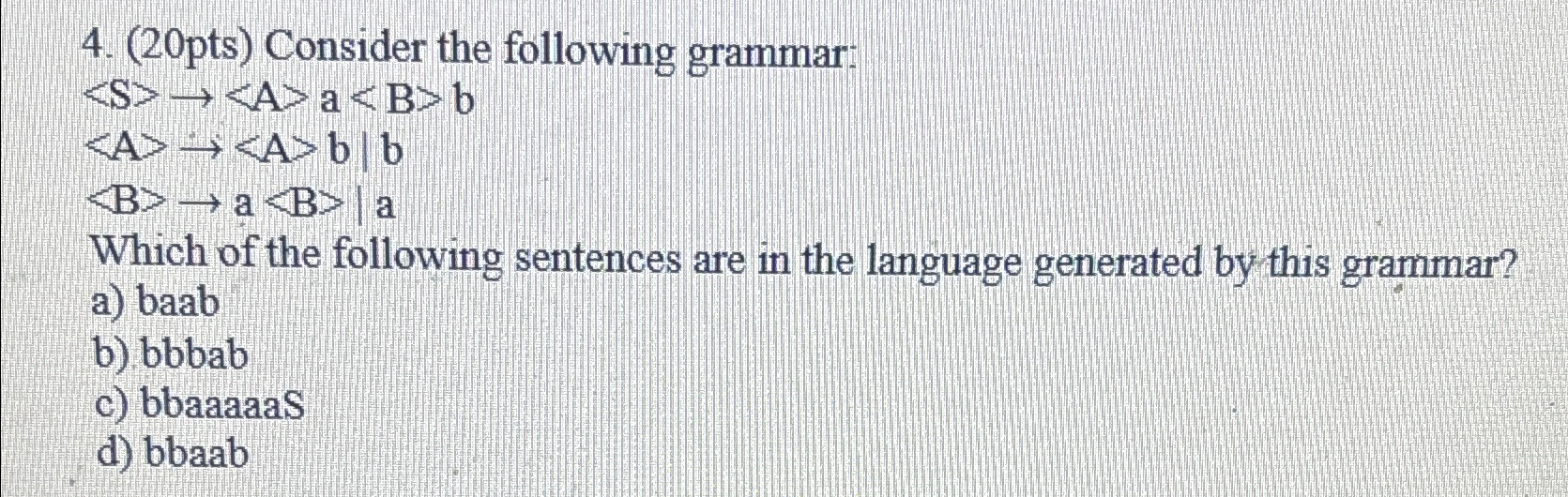 Solved (20pts) ﻿Consider the following | Chegg.com