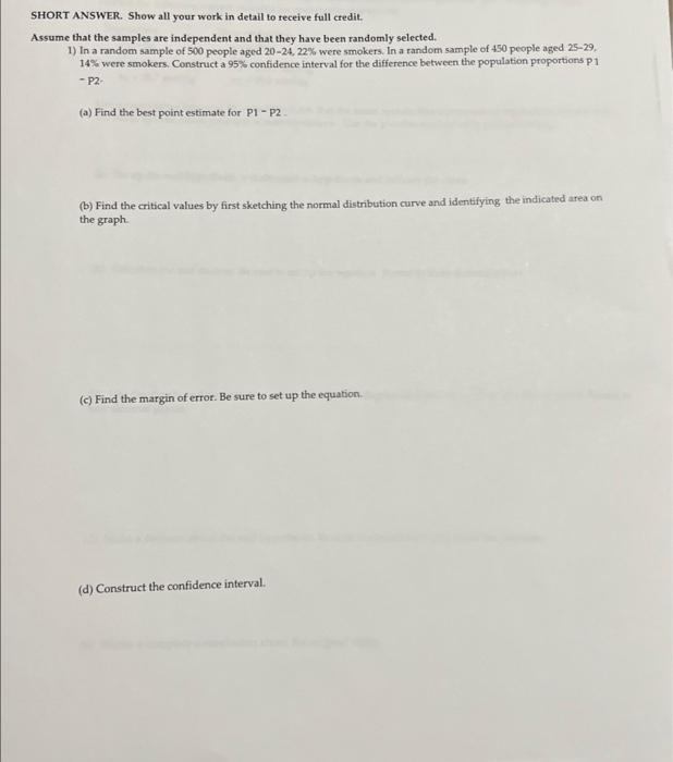 Solved HORT ANSWER. Show all your work in detail to receive | Chegg.com