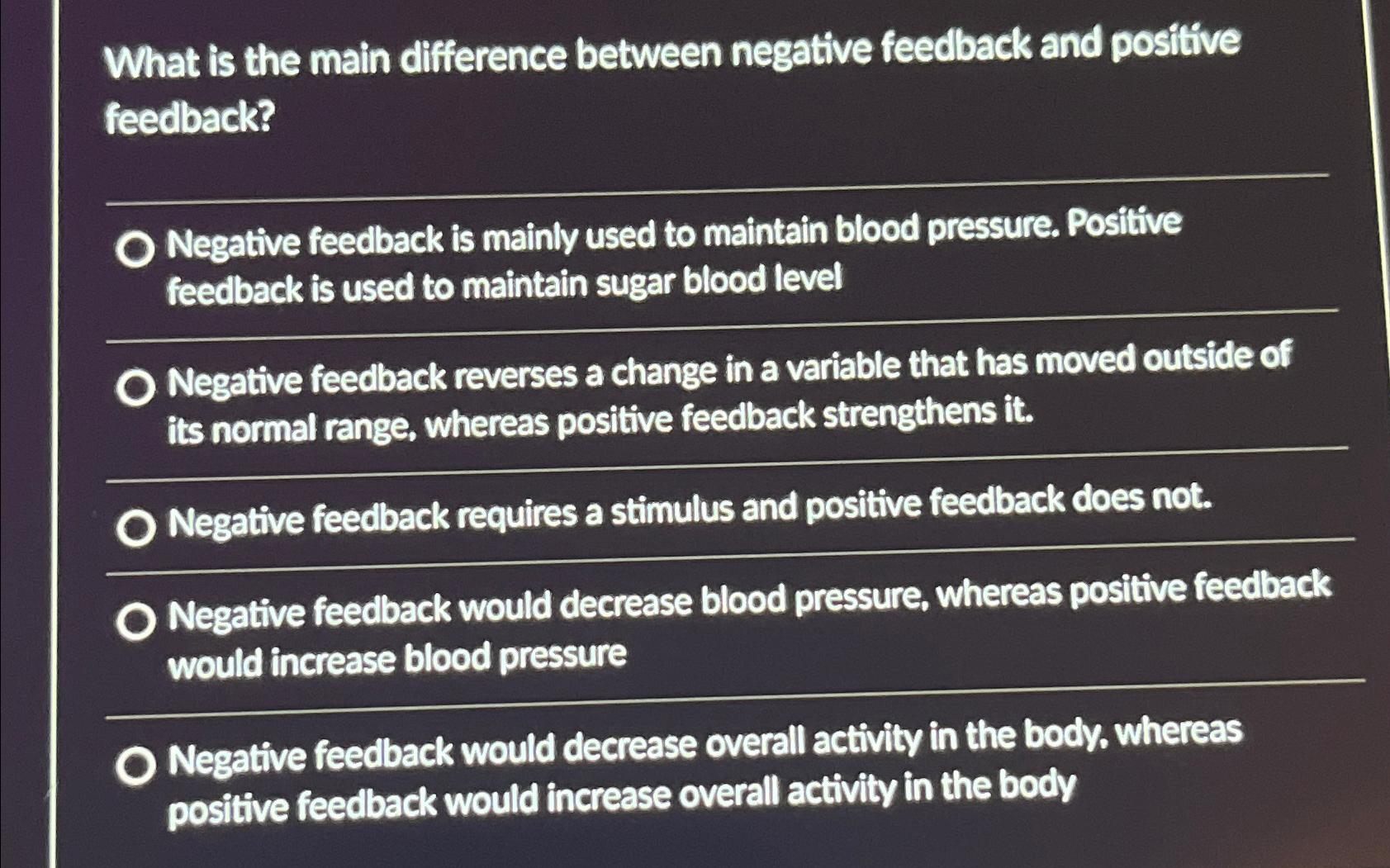 Solved What is the main difference between negative feedback | Chegg.com