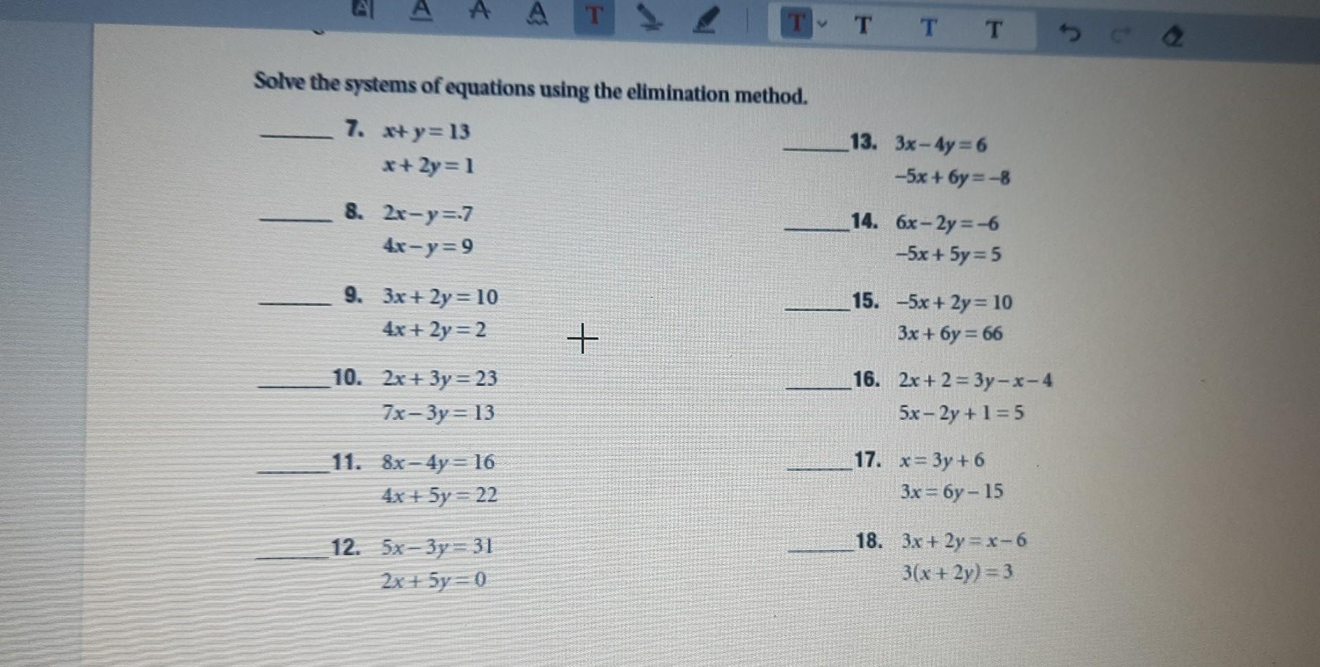 Solved Solve the systems of equations using the elimination | Chegg.com