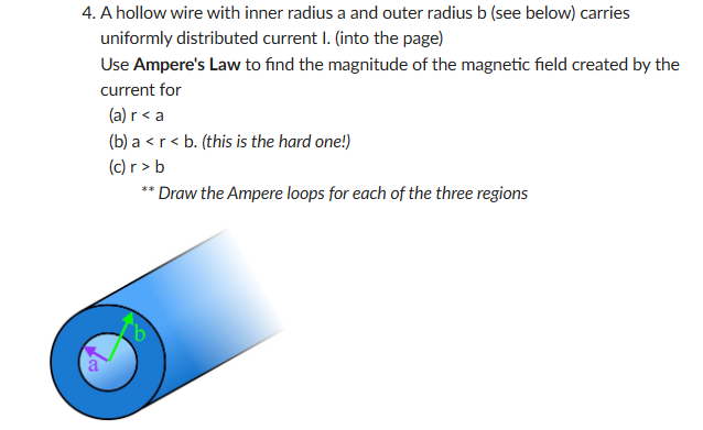 Solved 4. ﻿A hollow wire with inner radius \( ﻿a \) ﻿and | Chegg.com