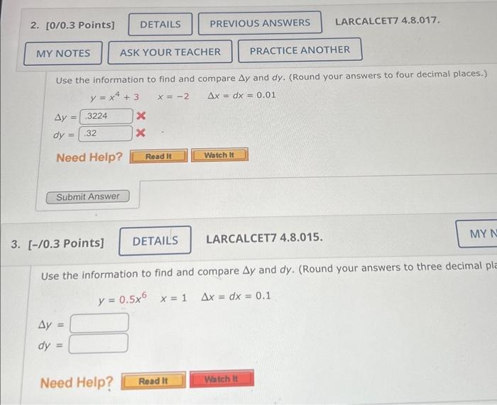 Solved Use the information to find and compare Δy and dy. | Chegg.com