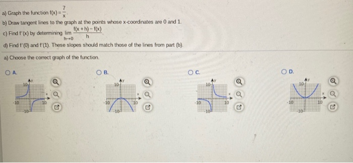 Solved a) Graph the function f(x) = b) Draw tangent lines to | Chegg.com