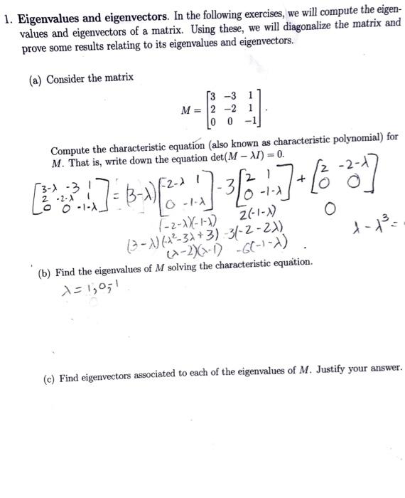 Solved Eigenvalues and eigenvectors. In the following | Chegg.com