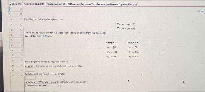 Solved Questions Exercise 10.03 (Inferences About the | Chegg.com