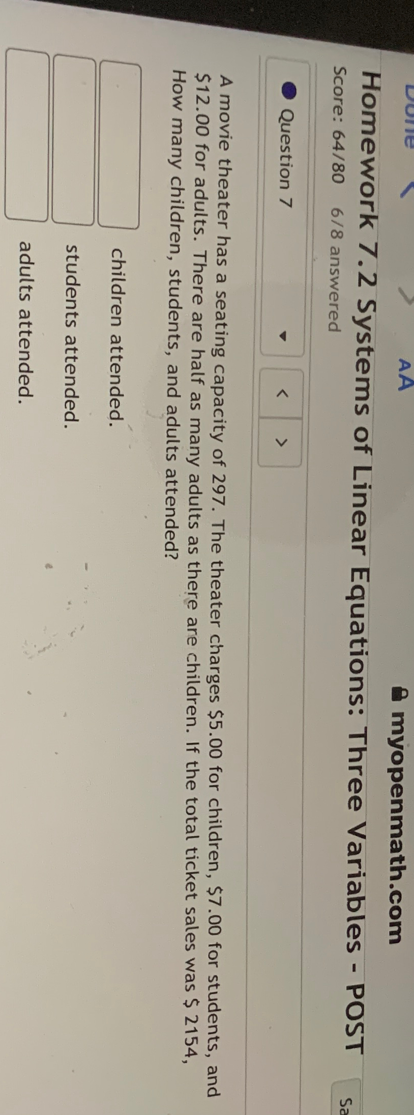 Solved Homework 7.2 ﻿Systems of Linear Equations: Three | Chegg.com