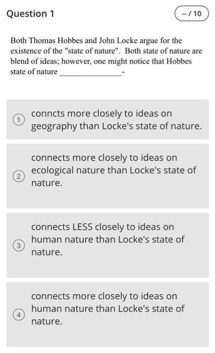 Question 1 --/10 Both Thomas Hobbes and John Locke | Chegg.com