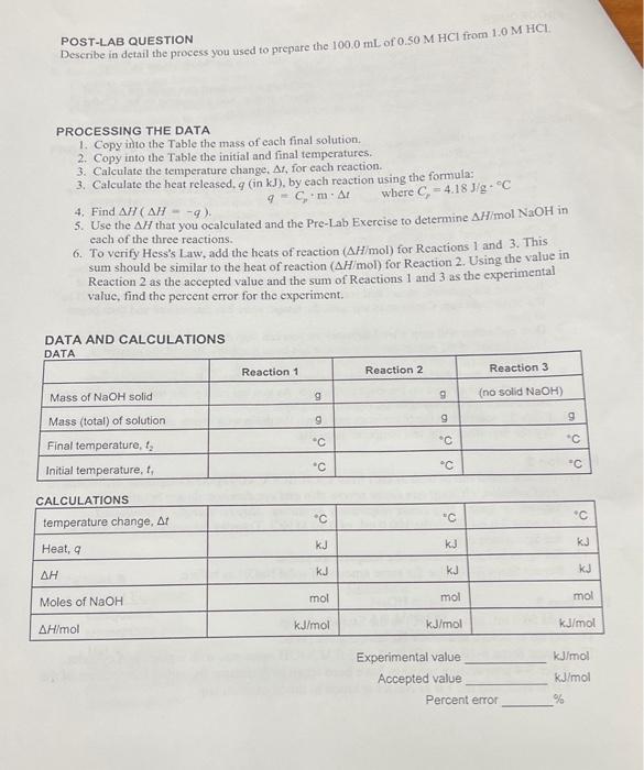 Solved POST-LAB QUESTION Describe in detail the process you | Chegg.com