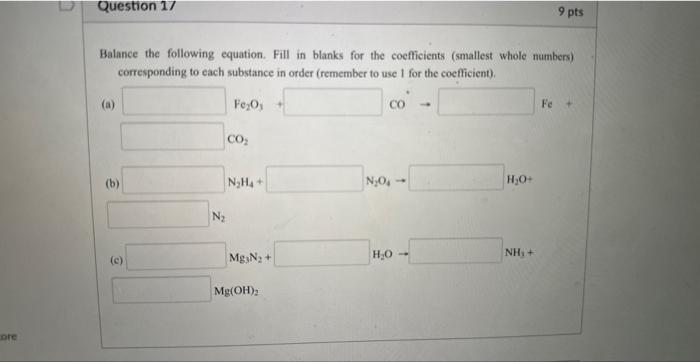 Solved Balance the following equation. Fill in blanks for | Chegg.com