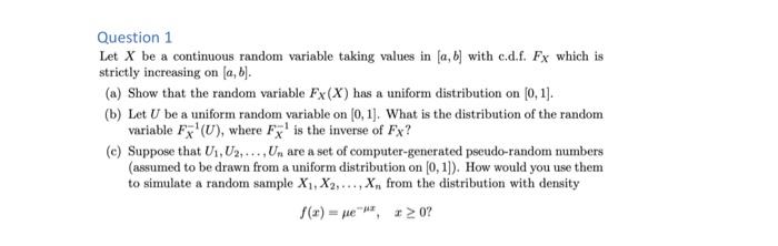 Solved Question 1 Let X be a continuous random variable | Chegg.com