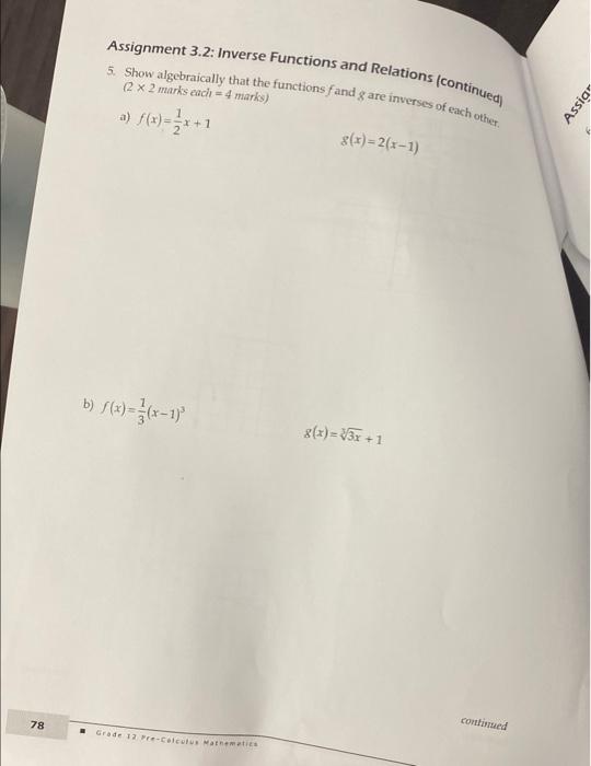 Solved Assignment 3.2: Inverse Functions and Relations | Chegg.com