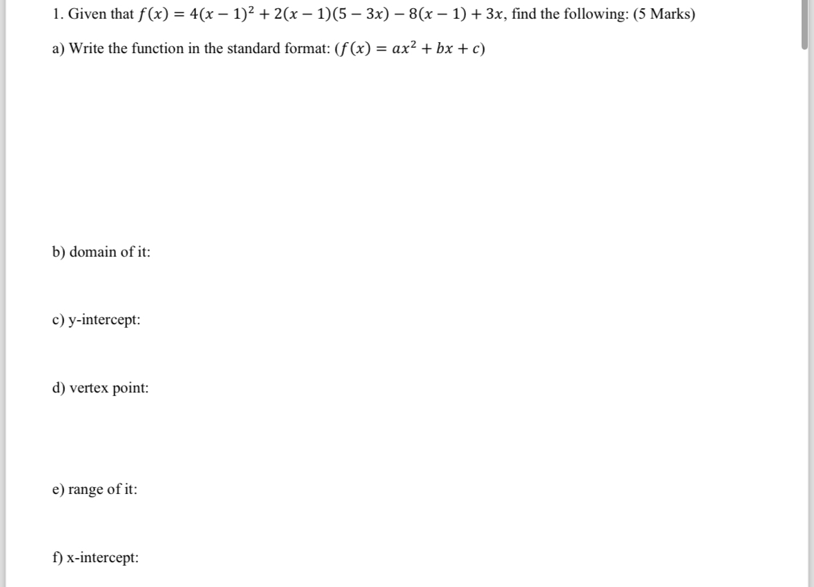 Solved Given that f(x)=4(x-1)2+2(x-1)(5-3x)-8(x-1)+3x, ﻿find | Chegg.com