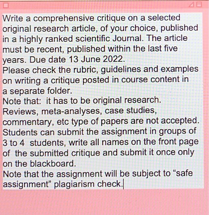 48 Write a comprehensive critique on a selected | Chegg.com
