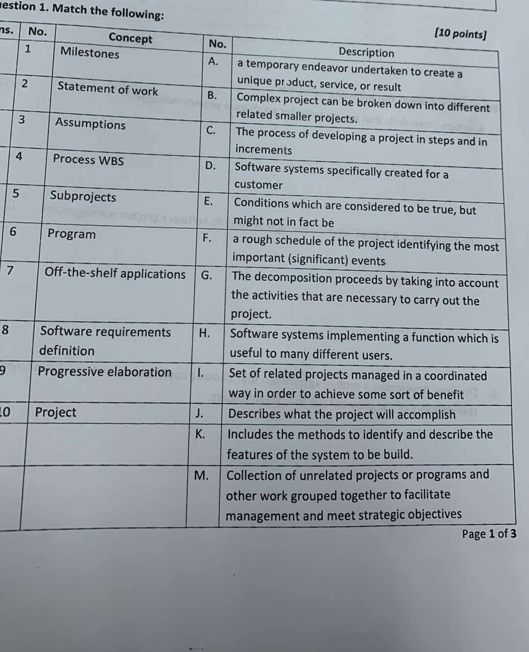 Solved lestion 1. ﻿Match the following:Page 1 ﻿of 3 | Chegg.com