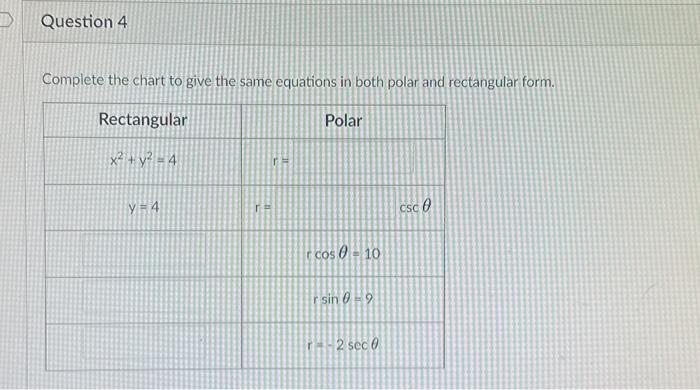 Solved Complete the chart to give the same equations in both | Chegg.com