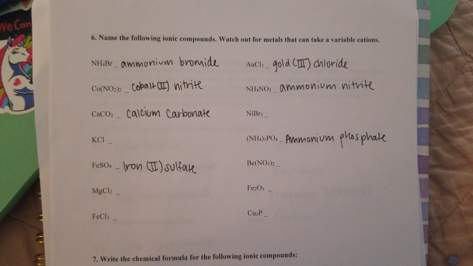 Solved Ne Car 6. Name the following ionic compounds. Watch | Chegg.com