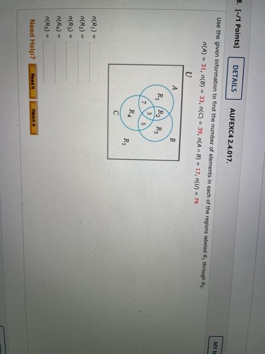 Solved 8. (-/1 Points] DETAILS AUFEXC4 2.4.017. MYN Use the | Chegg.com