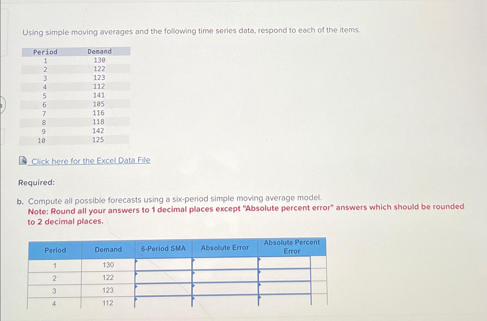 Solved Using simple moving averages and the following time | Chegg.com