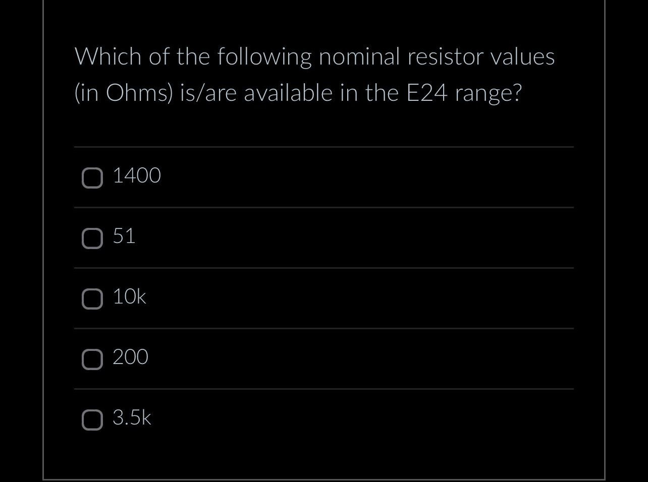 Solved Which of the following nominal resistor values (in | Chegg.com