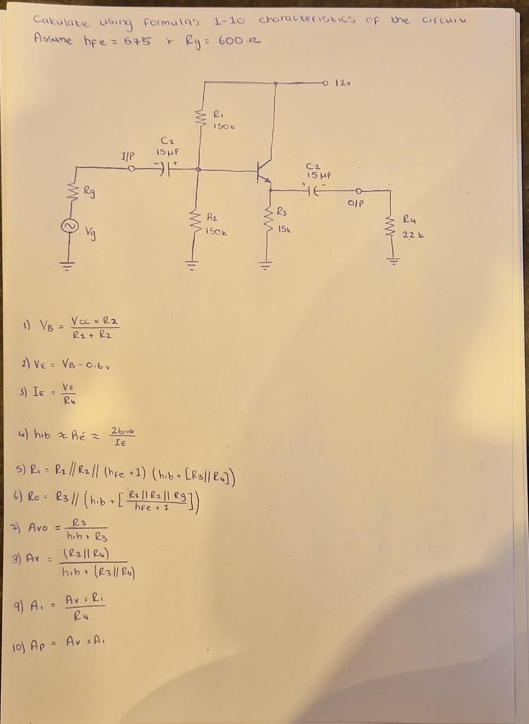 Solved Cakulate using formulas 1-10 characteristics of the | Chegg.com