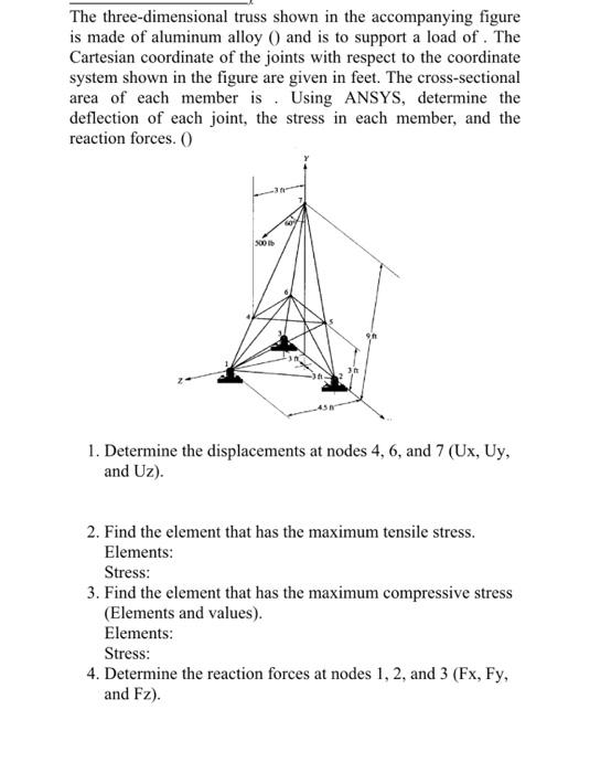 The three-dimensional truss shown in the accompanying | Chegg.com