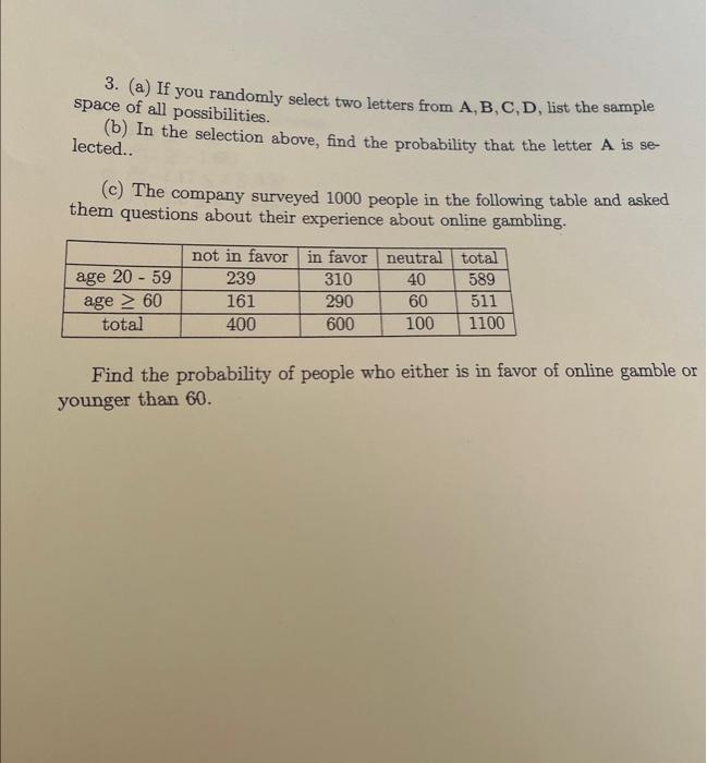 3. (a) If you randomly select two letters from | Chegg.com
