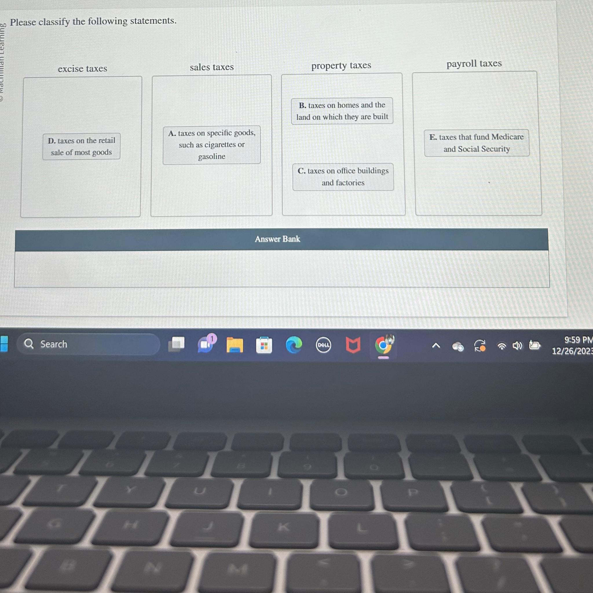 Solved Please classify the following statements.excise | Chegg.com