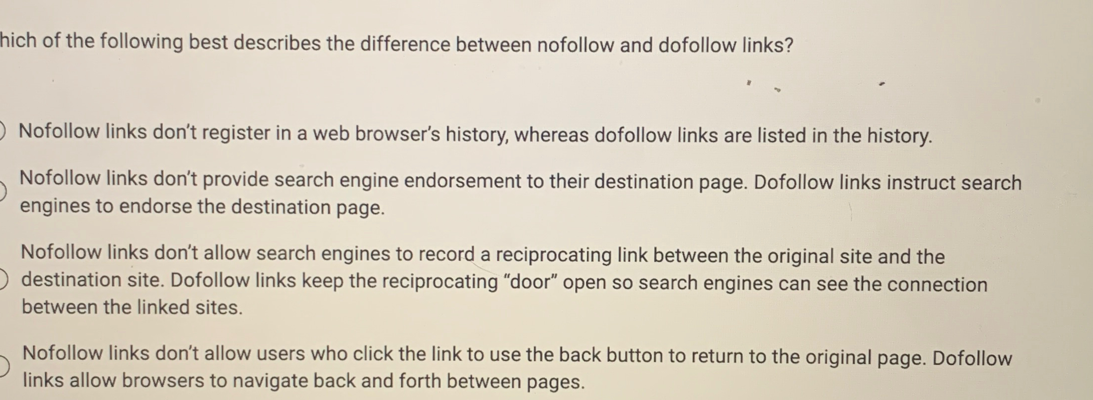 Solved Which of the following best describes the difference | Chegg.com