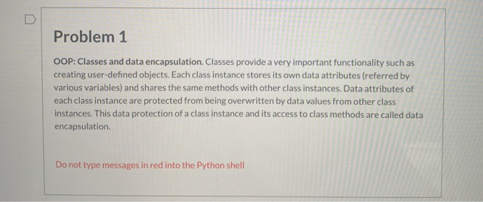 Solved Problem 1 OOP: Classes and data encapsulation. | Chegg.com