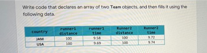 Solved Write code that declares an array of two Team | Chegg.com