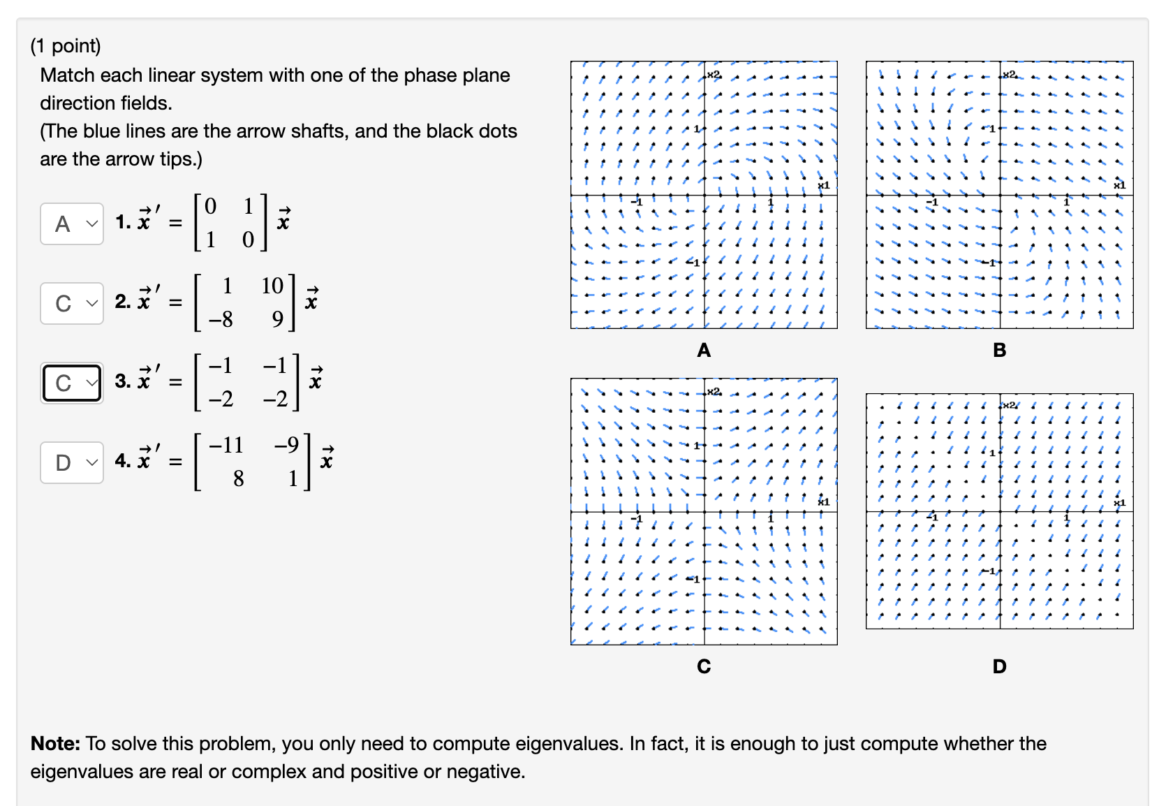 Solved (1 ﻿point)Match each linear system with one of ﻿the | Chegg.com