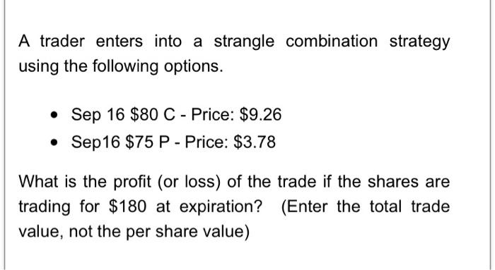 Solved A trader enters into a strangle combination strategy | Chegg.com
