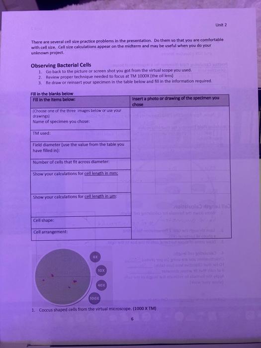 Unit 2 There are several cell size practice problems | Chegg.com