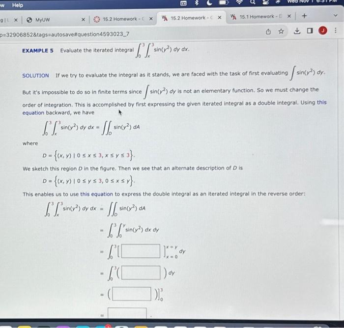 Solved EXAMPLE 5 Evaluate the iterated integral | Chegg.com