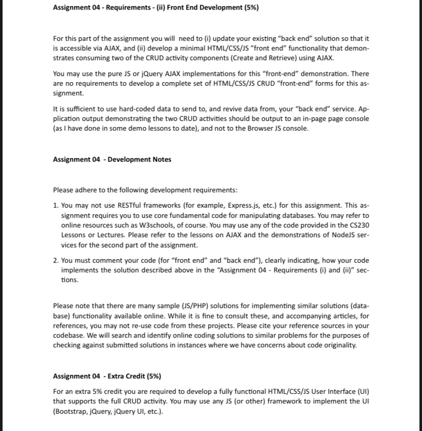 Solved Assignment 04 - ﻿Requirements - (ii) ﻿Front End | Chegg.com