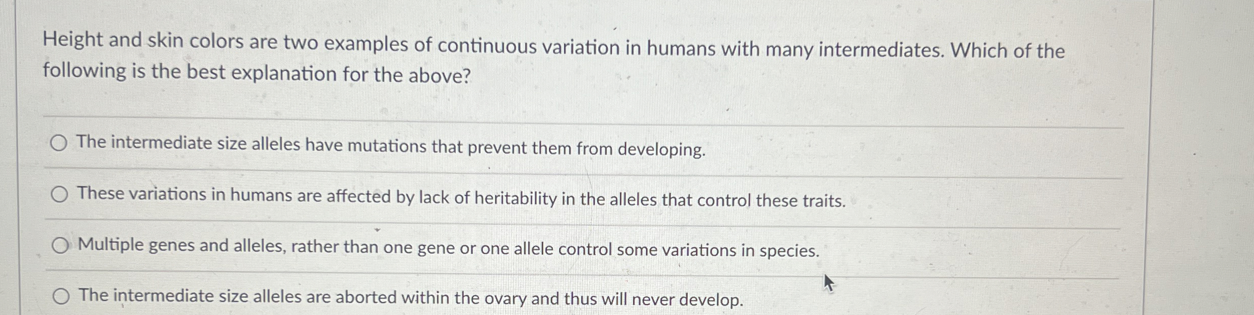 Solved Height and skin colors are two examples of continuous | Chegg.com