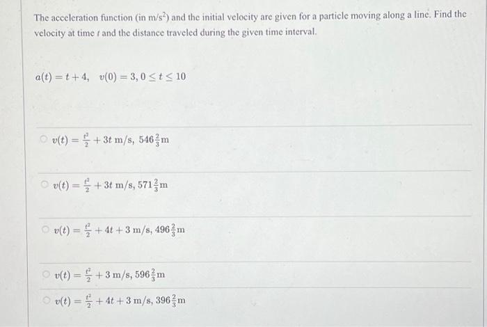 Solved The acceleration function (in m/s2 ) and the initial | Chegg.com