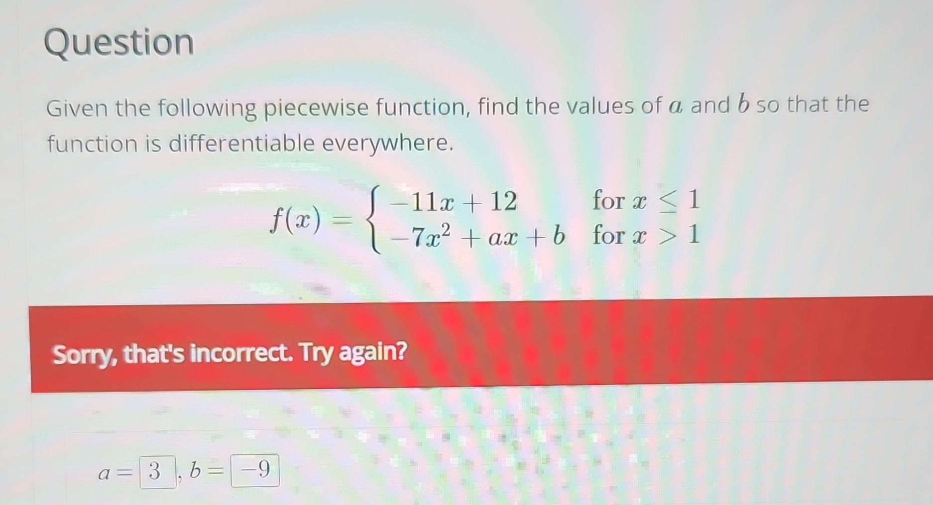 Solved Given the following piecewise function, find the | Chegg.com
