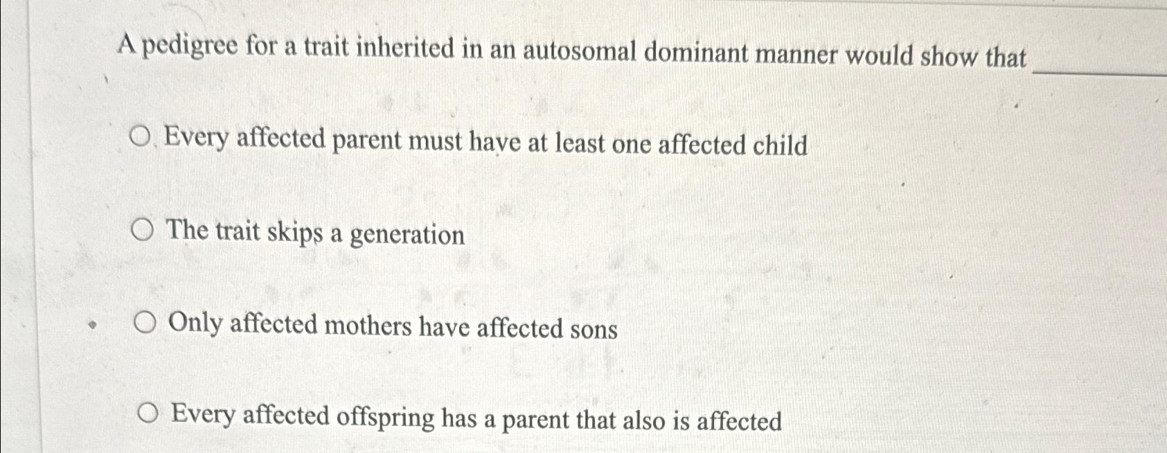 Solved A pedigree for a trait inherited in an autosomal | Chegg.com